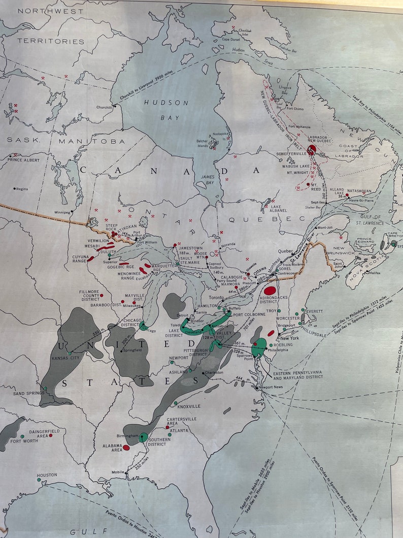 1958 Original School Map Canadian Iron Ore and the North American Iron ...