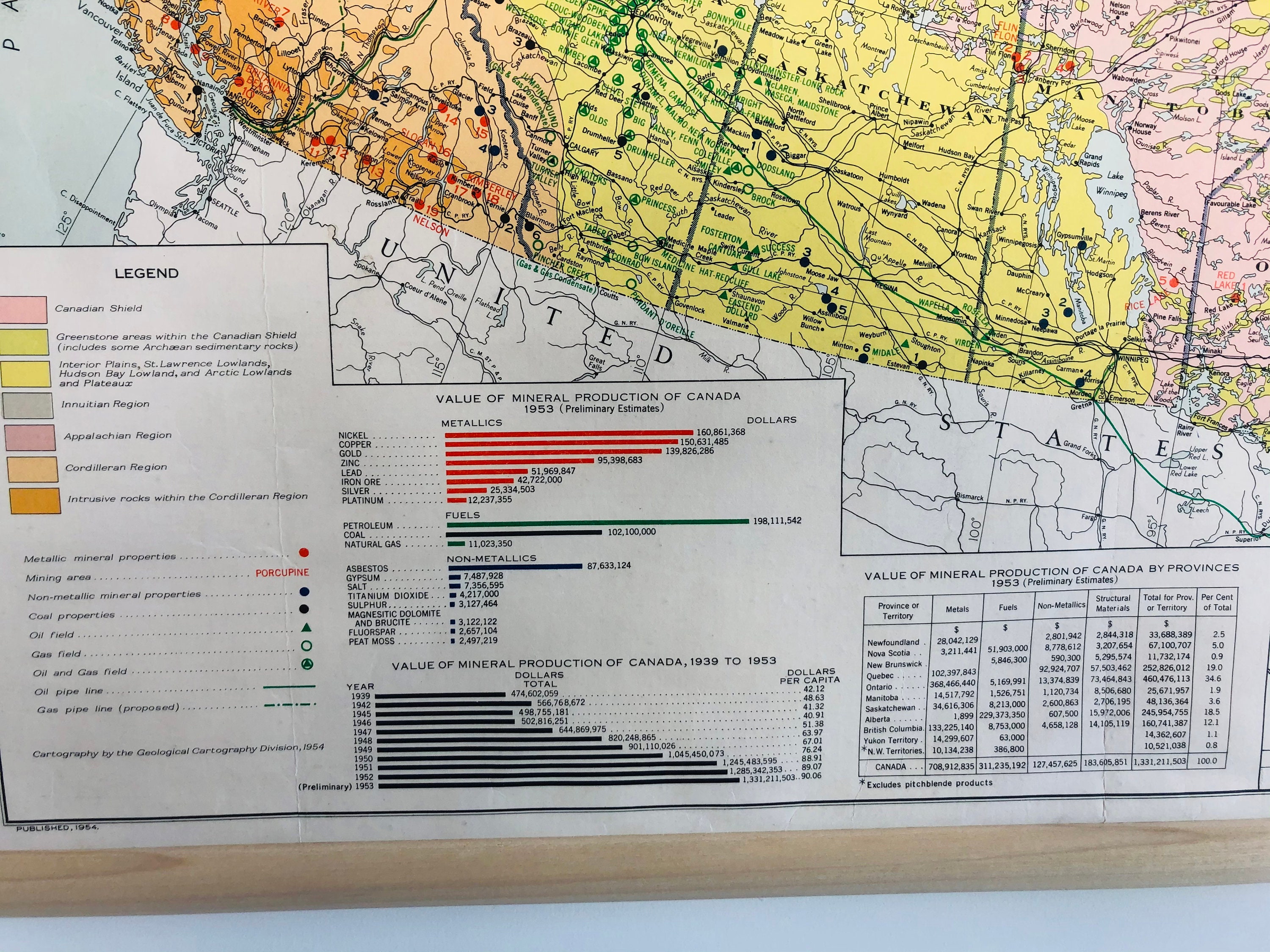 1954 Original School Map Principal Mining Areas Producing Mines Of