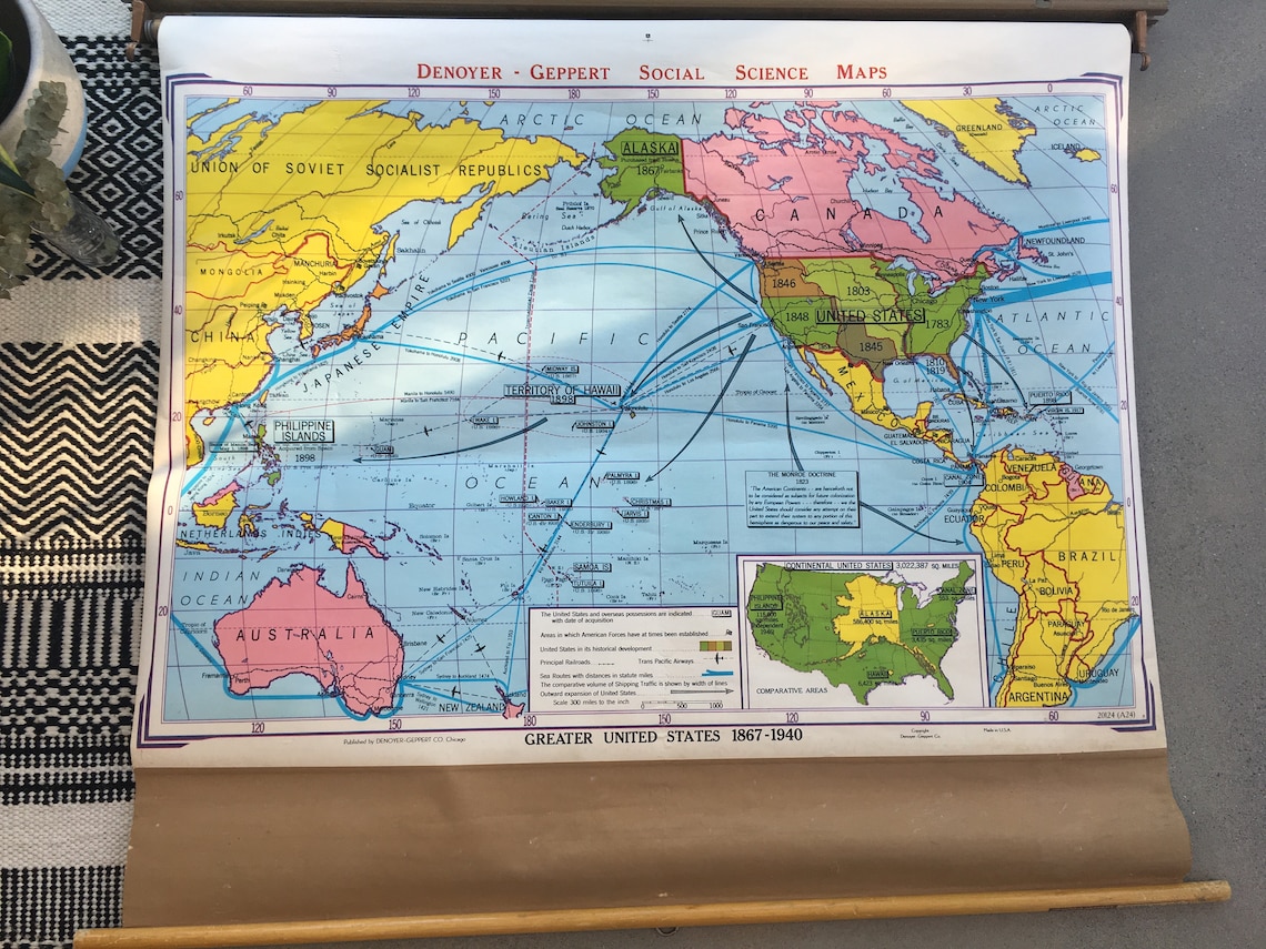 1960's Denoyer-geppert Pull Down School Map of GREATER - Etsy