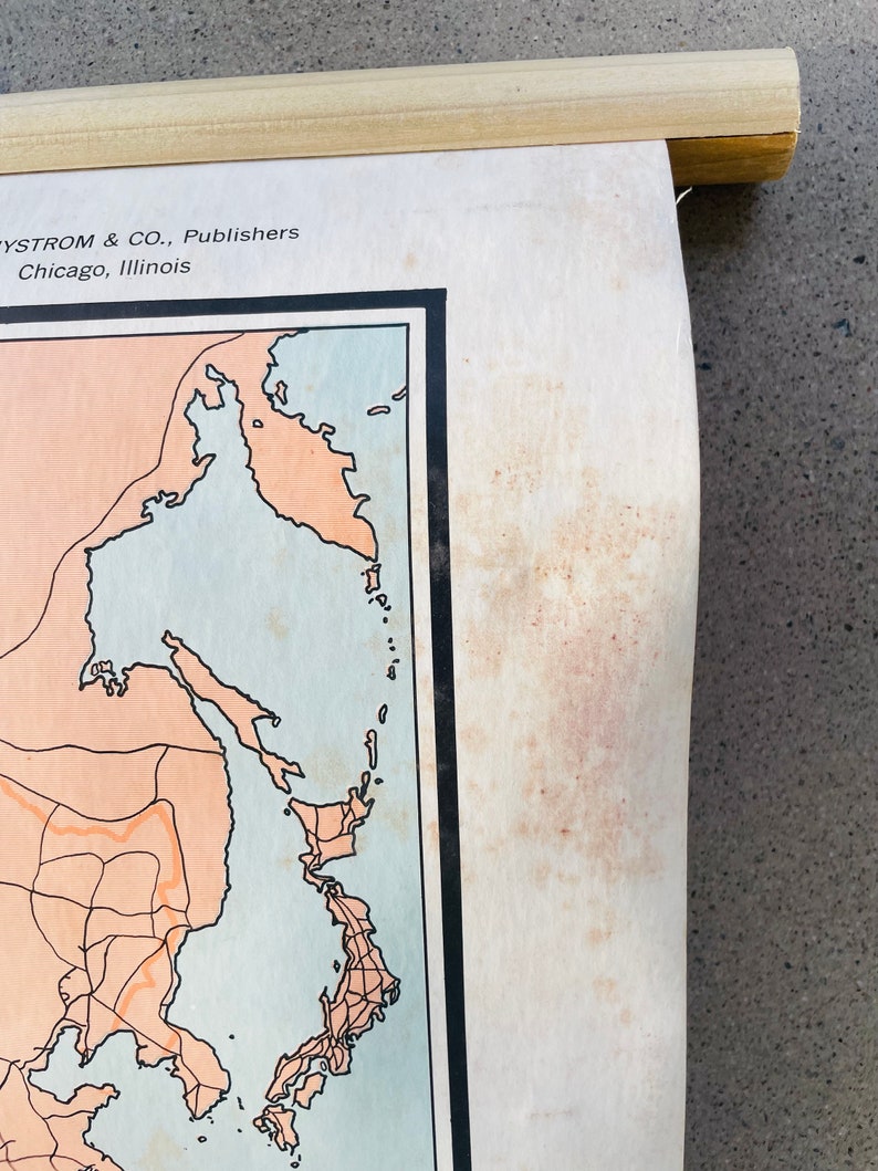 1960's A.J. Nystrom & Co. Pull Down School Map No. 17 RAILROADS / 1960 ...