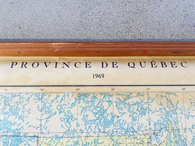 1971 Original Pull Down School Map of the Province of QUEBEC (french ...
