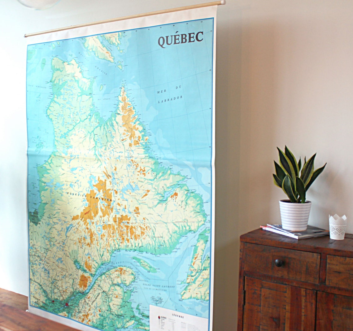 1997 Original Pull Down School Map of QUEBEC (in French!) (huge ...