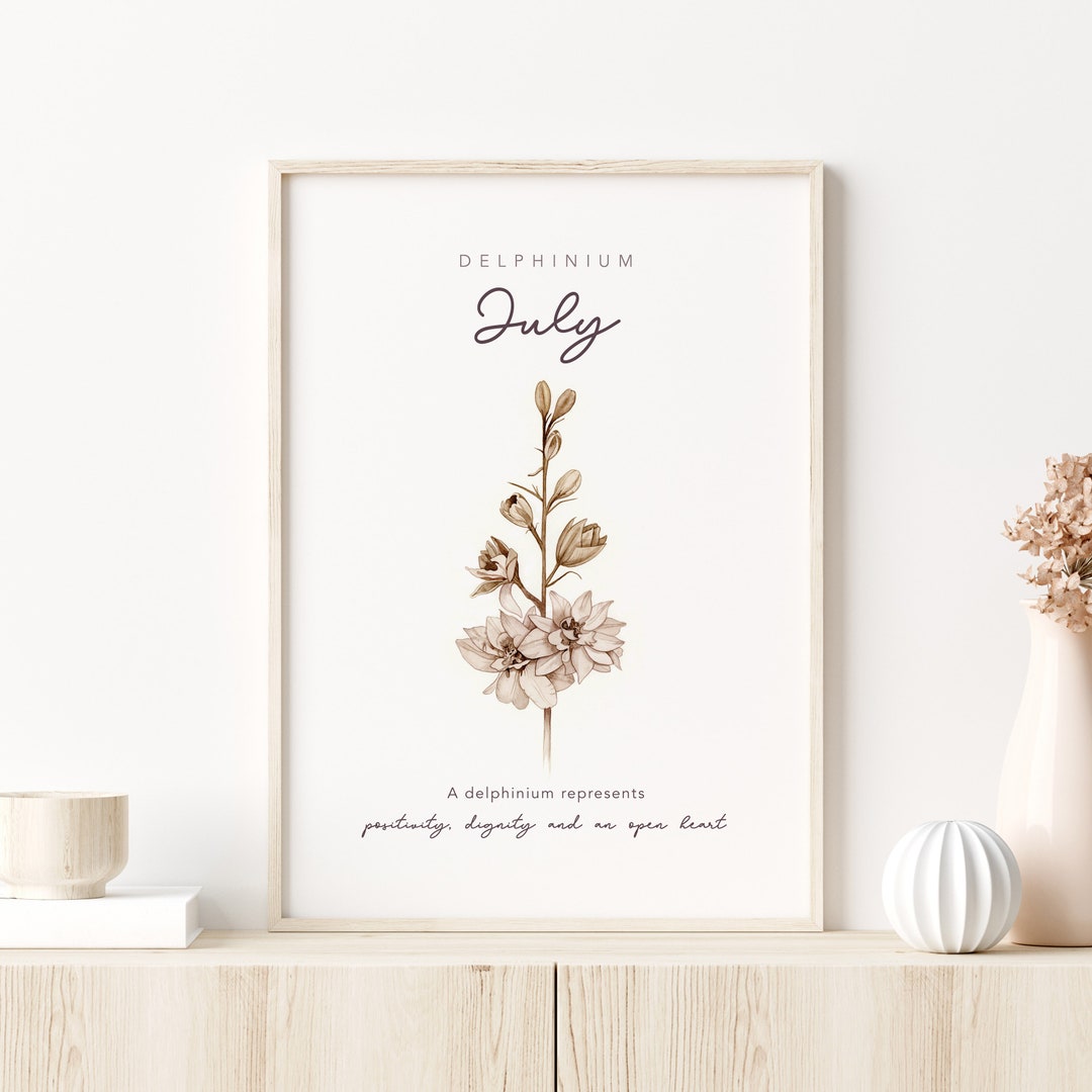 July Birth Flower Print, July Birthday Gift, Neutral Prints, Birth ...