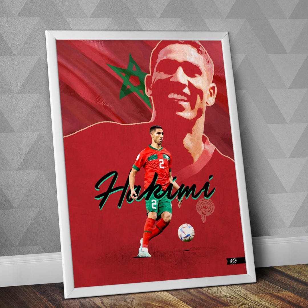 Achraf Hakimi Poster: Moroccan Football Art Print, Atlas Lions Decor - Etsy