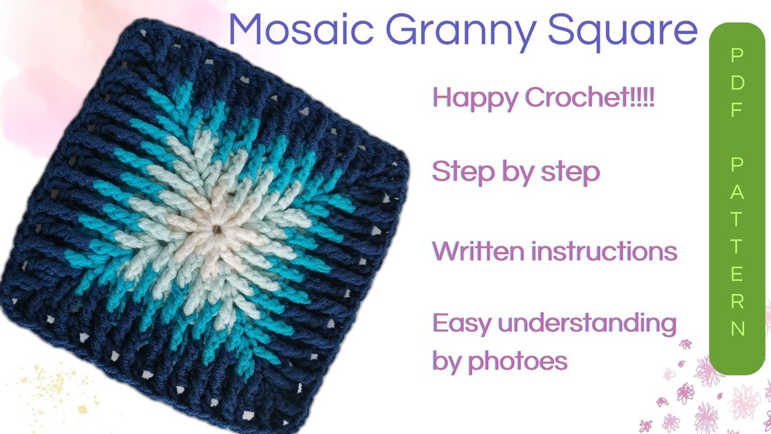 Crochet Mosaic Granny Square Pattern, Snowflake Granny Square Pattern ...