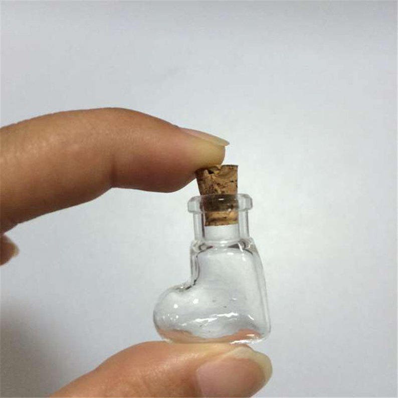 10 Mini Glass Hearts Bottles Pendants Small Wishing Bottles | Etsy