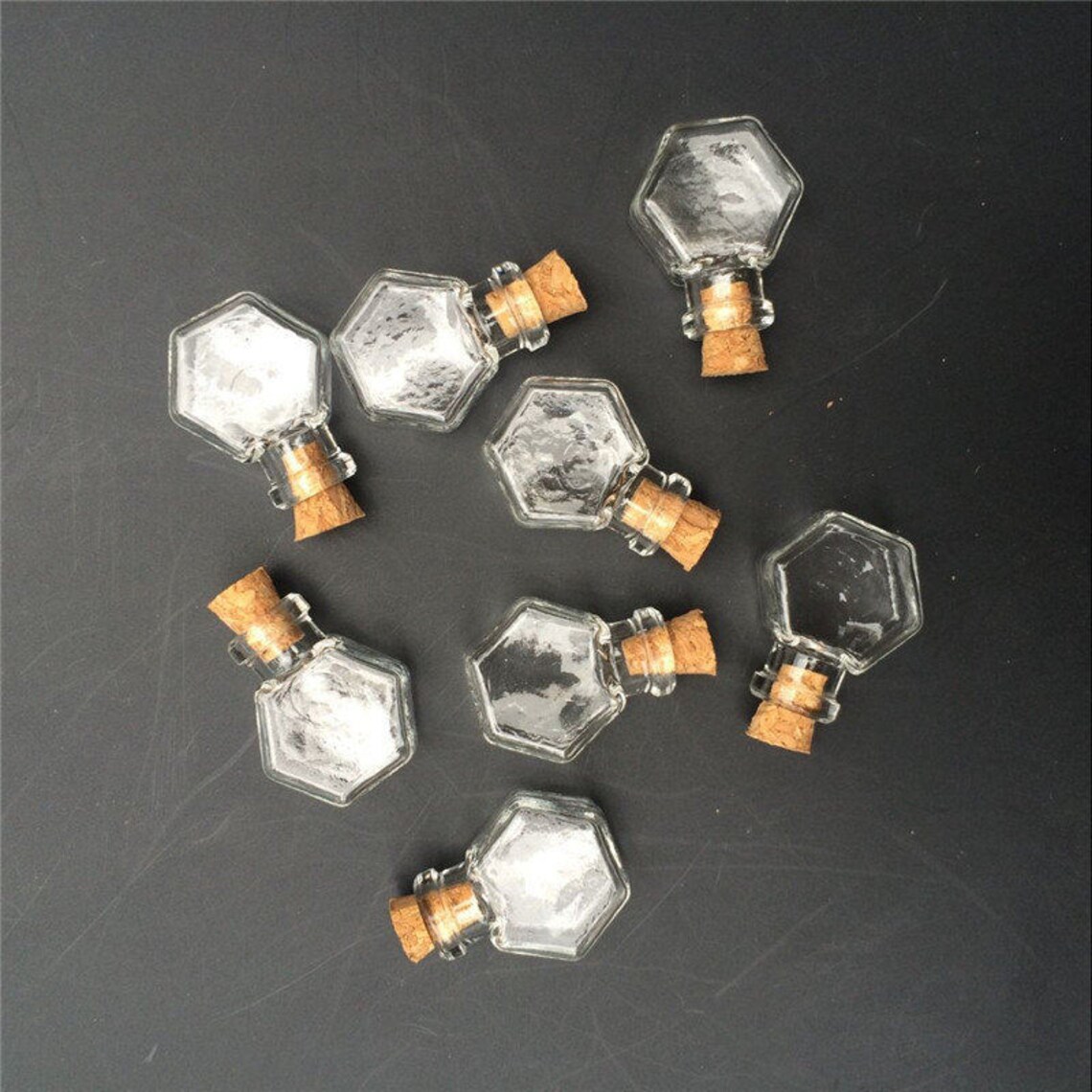 10 Hexagon Glass Bottles Pendants Small Wishing Bottles With | Etsy