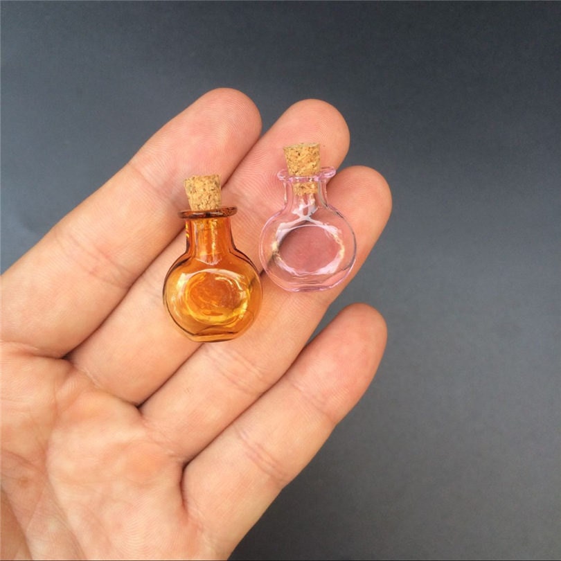 Mini Glass Color Bottles Oblate Round Bottles With Cork Little | Etsy