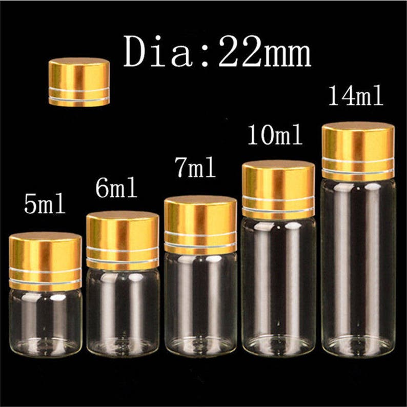 100pcs 5ml 6ml 7ml 10ml 14ml Mini Glass Bottles With Gold | Etsy