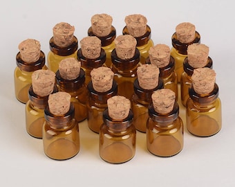 100pcs 13x24x6mm 1ml Mini Amber Glass Bottles With Cork Empty | Etsy