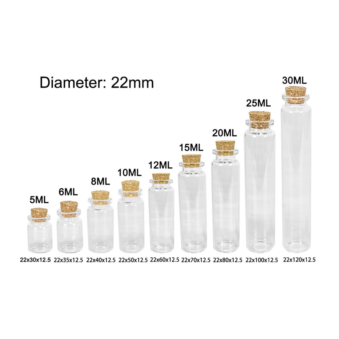12PCS 5ml 10ml 15ml 20ml 25ml 30ml Mini Glass Bottle DIY Jars Message Vials Cork Decoration 22mm ...