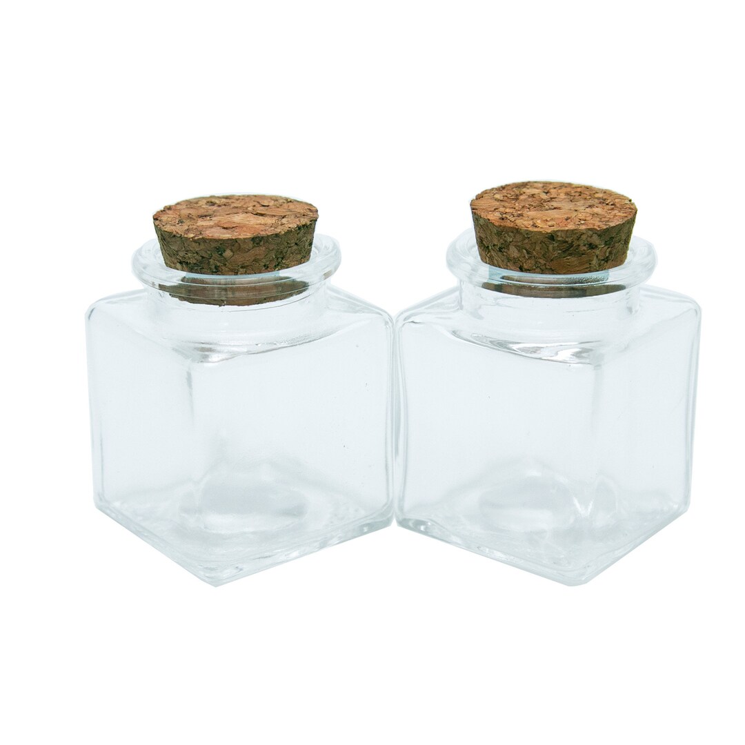 6 Pcs Mini Square Glass Bottle With Corks Stopper Clear Square Empty ...