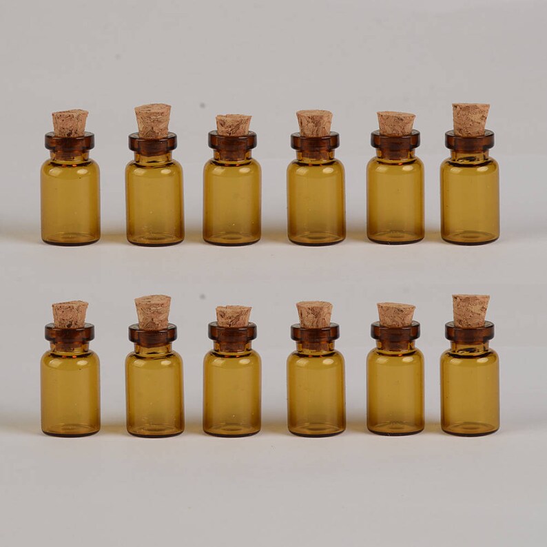 100pcs 13x24x6mm 1ml Mini Amber Glass Bottles With Cork Empty - Etsy