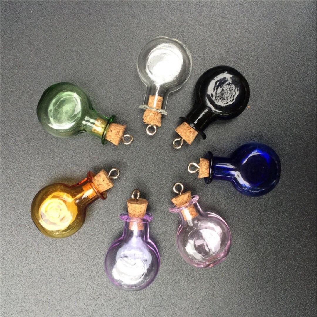 Mini Glass Round Bottles Pendant With Metal Loop Small Colors Oblate ...