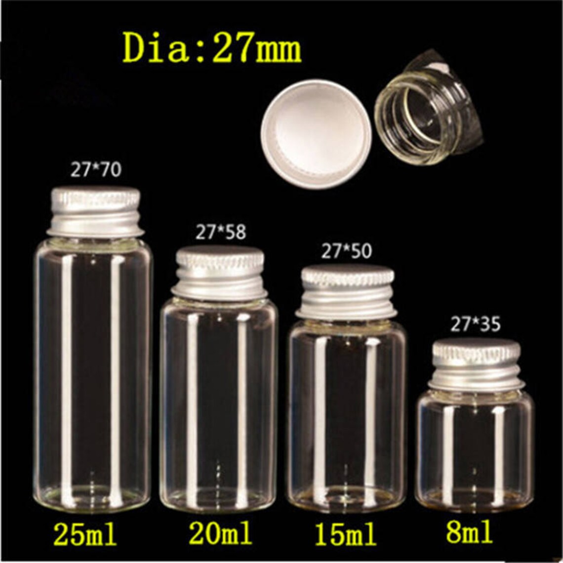 50pcs 8ml 15ml 20ml 25ml Glass Bottles Crafts With Aluminium - Etsy