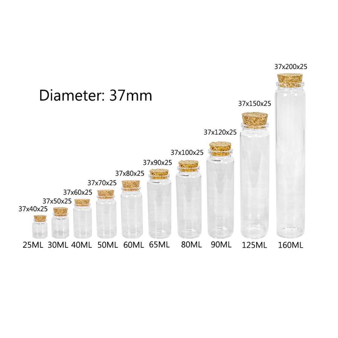 6PCS 25ml 30ml 40ml 50ml 60ml 80ml 90ml 160ml Glass Bottles Stopper ...