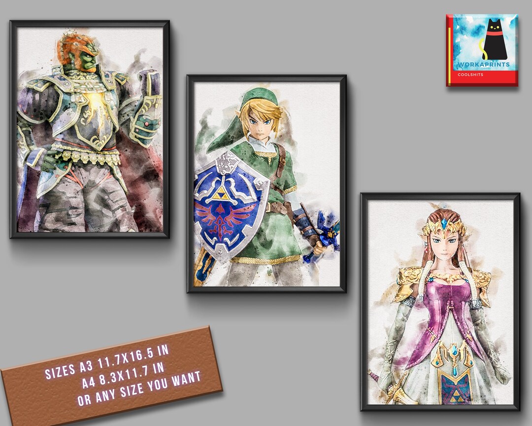 Set of 3 PRINTABLE the Legend of Zelda Watercolor, Room Décor, Wall Art ...
