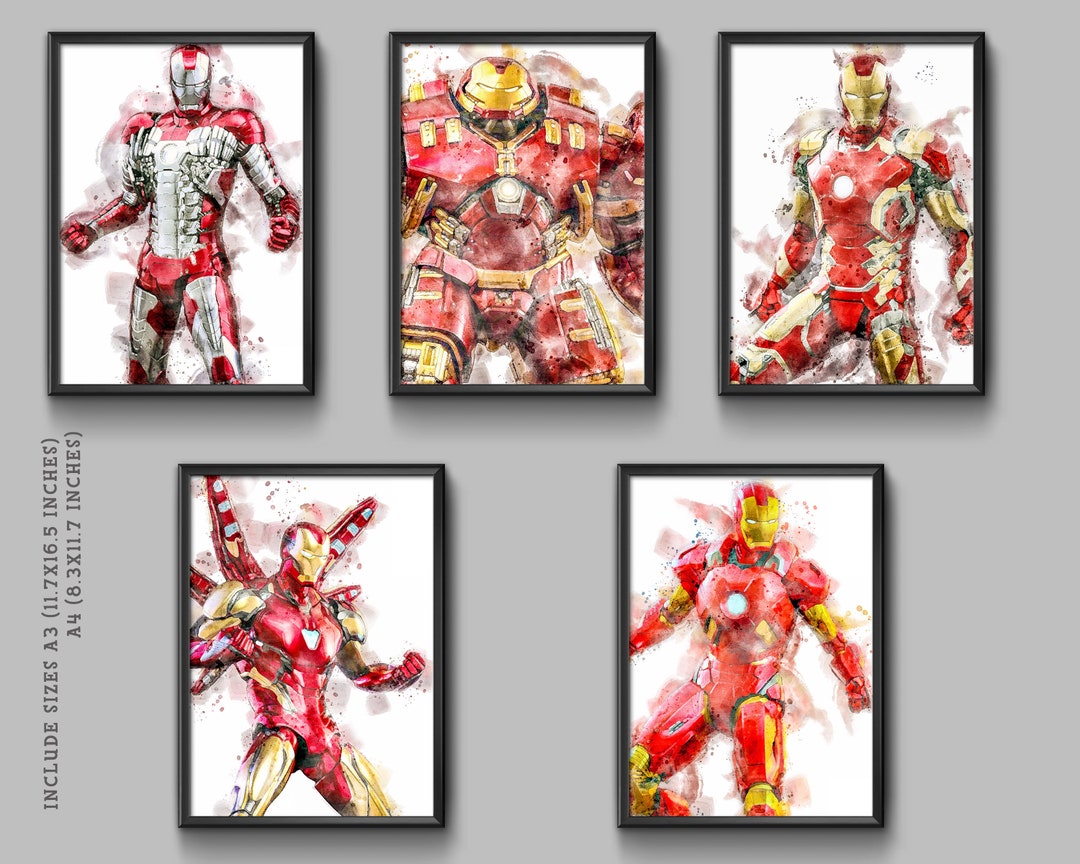 Iron Man PRINTABLE Poster Set of 5 Room Decor Wall Art Poster ...