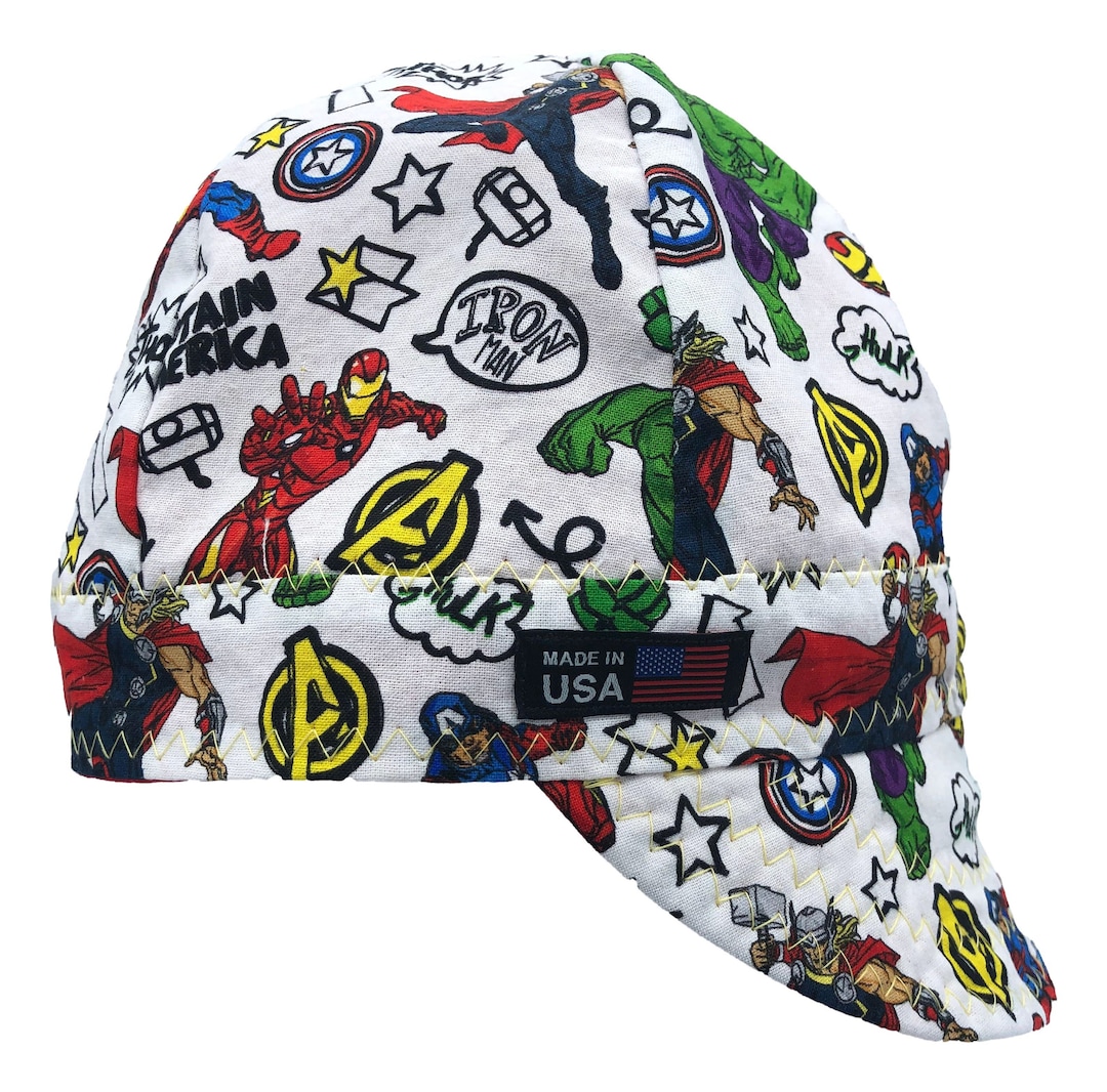 Welding Cap Superhero Doodle Reversible Hat Handmade With Red - Etsy