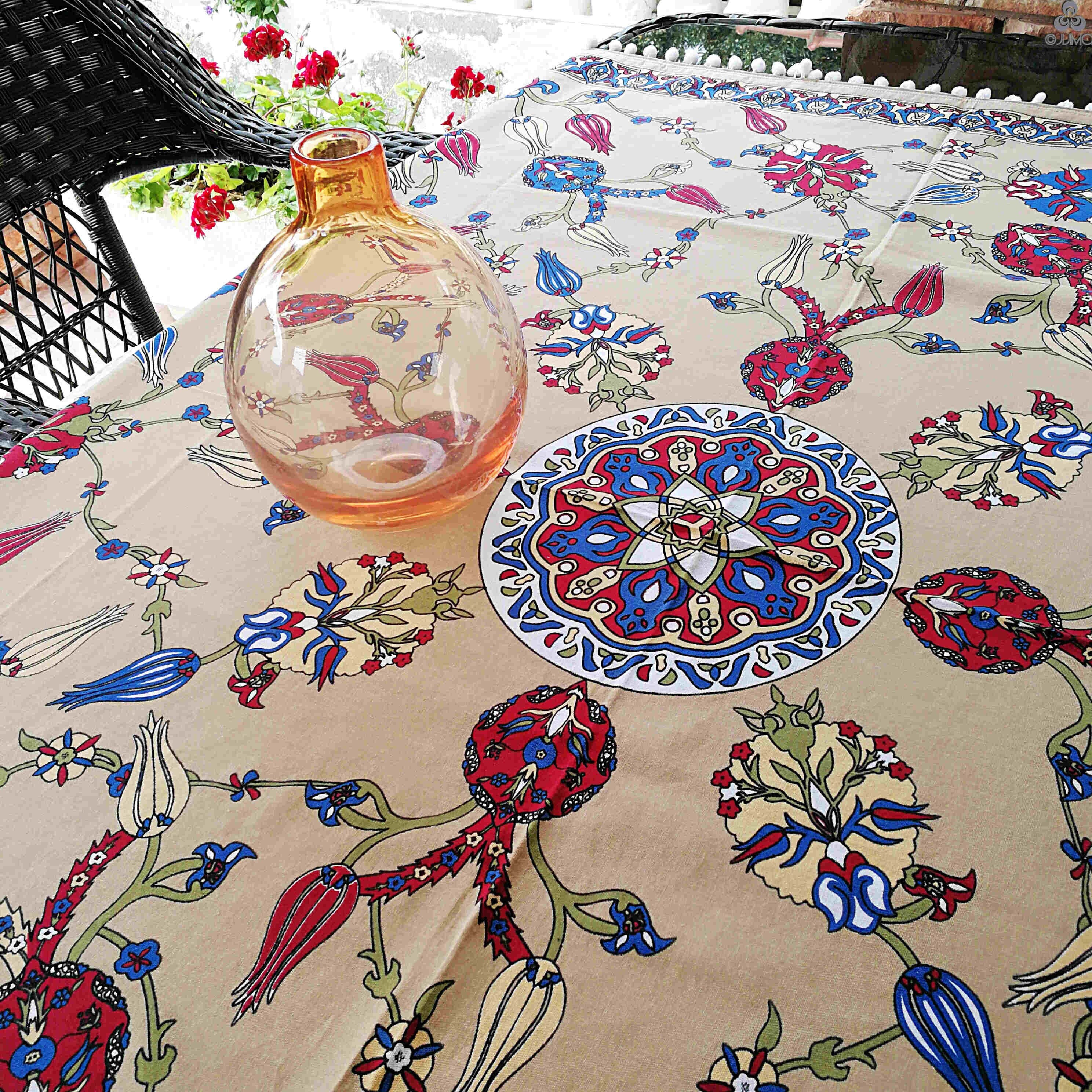 Table Linens Linens Handmade Iznik Tile Print Black Turkish Tablecloth ...