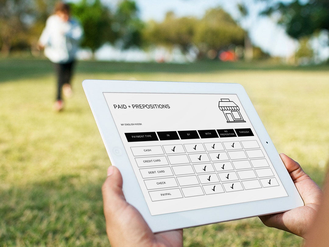 ESL Table for Prepositions Used With the Verb paid - Etsy