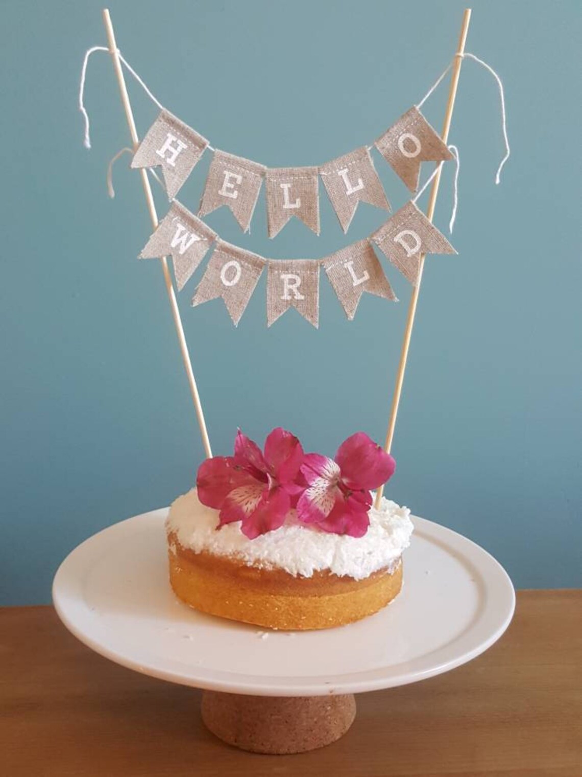 Hello World Cake Topper Rustic Baby Shower Bunting Baby - Etsy UK
