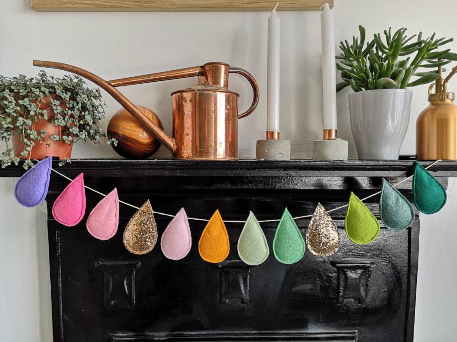 Scandi Colourful Raindrop Garland, Droplet Garland, Felt Garland ...