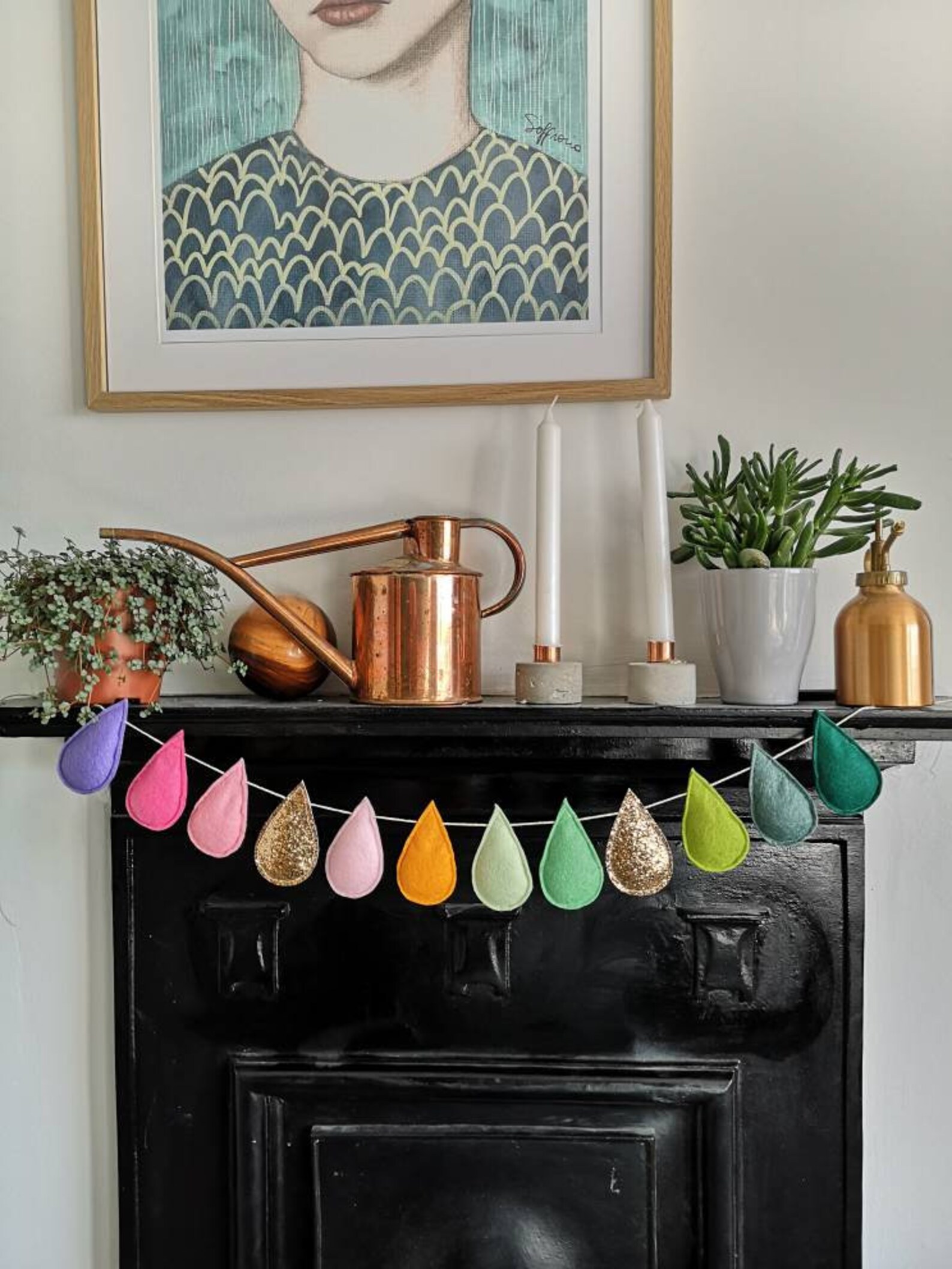 Scandi Colourful Raindrop Garland, Droplet Garland, Felt Garland ...