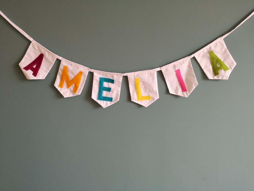 Rainbow Name Banner, Personalised Fabric Bunting Banner, Custom Name ...