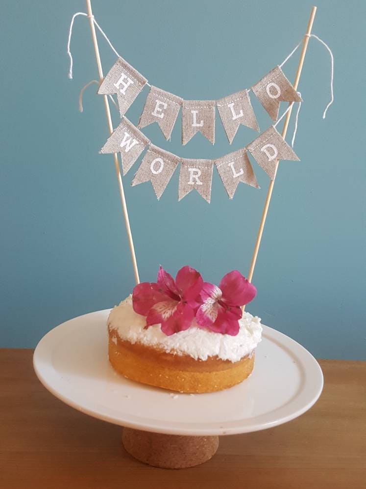 Hello world cake topper rustic baby shower bunting baby | Etsy