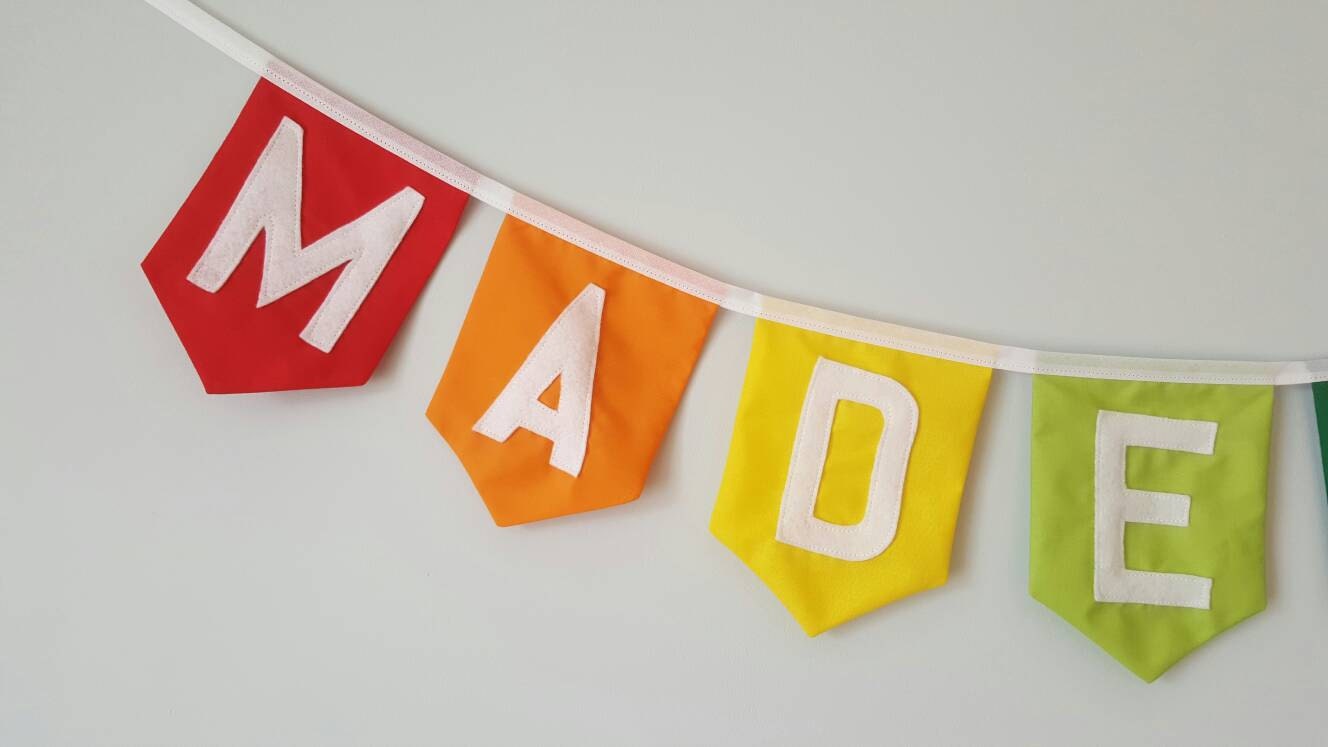 Rainbow Name Banner Personalised Fabric Bunting Banner | Etsy