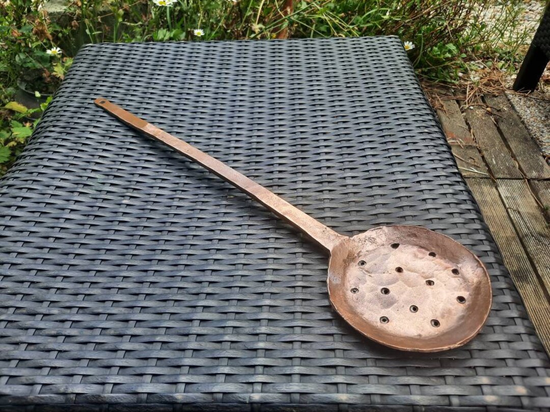 Antique Plannished Solid Copper Ladle Utensil Colander Skimmer French ...