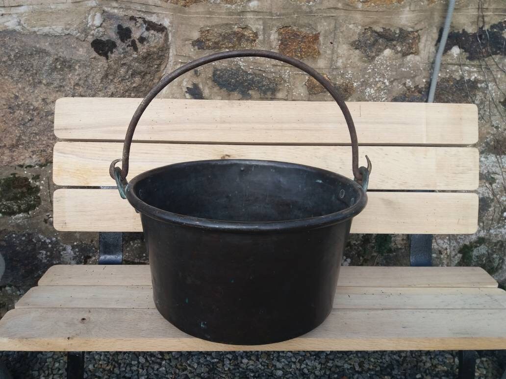Antique Copper Bronze Cauldron Log Wood Storage Iron Forged Handle ...