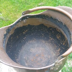Large Antique Copper Coal Bucket Scuttle Log Basket Jardiniere Wood ...