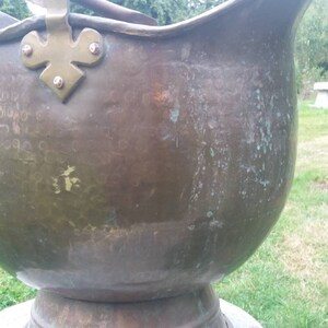 Large Antique Copper Coal Bucket Scuttle Log Basket Jardiniere Wood ...