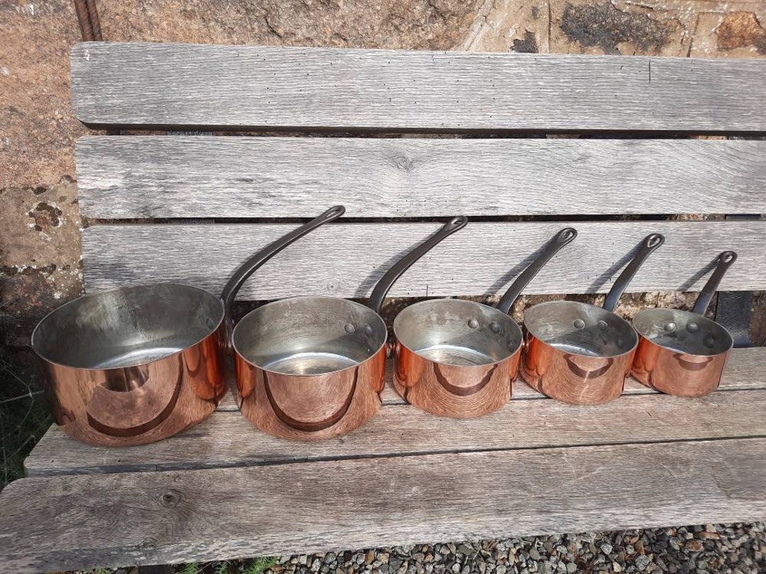 Matfer Five Vintage Solid 2mm Copper Tin Lined Pan Set French Cookware ...