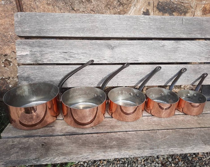 Matfer Five Vintage Solid 2mm Copper Tin Lined Pan Set French Cookware ...