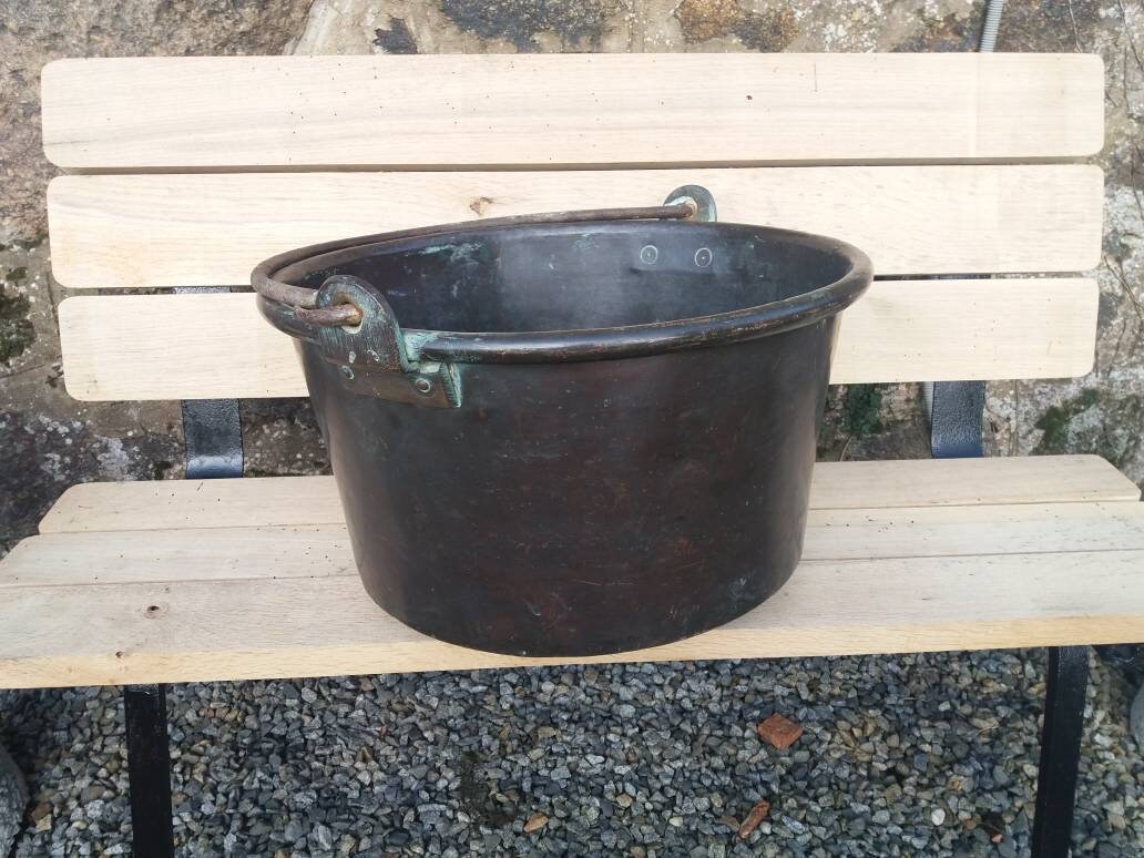 Antique Copper Bronze Cauldron Log Wood Storage Iron Forged Handle ...