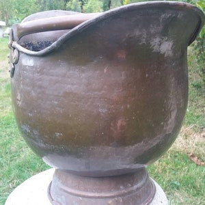 Large Antique Copper Coal Bucket Scuttle Log Basket Jardiniere Wood ...