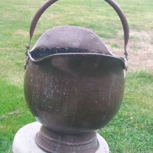 Large Antique Copper Coal Bucket Scuttle Log Basket Jardiniere Wood ...
