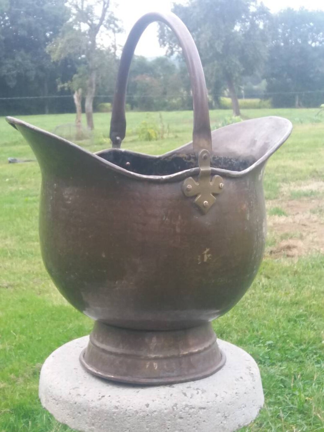 Large Antique Copper Coal Bucket Scuttle Log Basket Jardiniere Wood ...