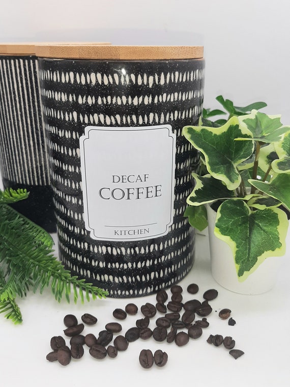 Decaf Coffee Storage Labels White and Black Grey Marble - Etsy