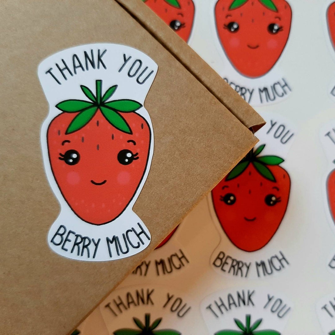 Die Cut Thank You Berry Much Strawberry Packaging Stickers. Cute Happy ...