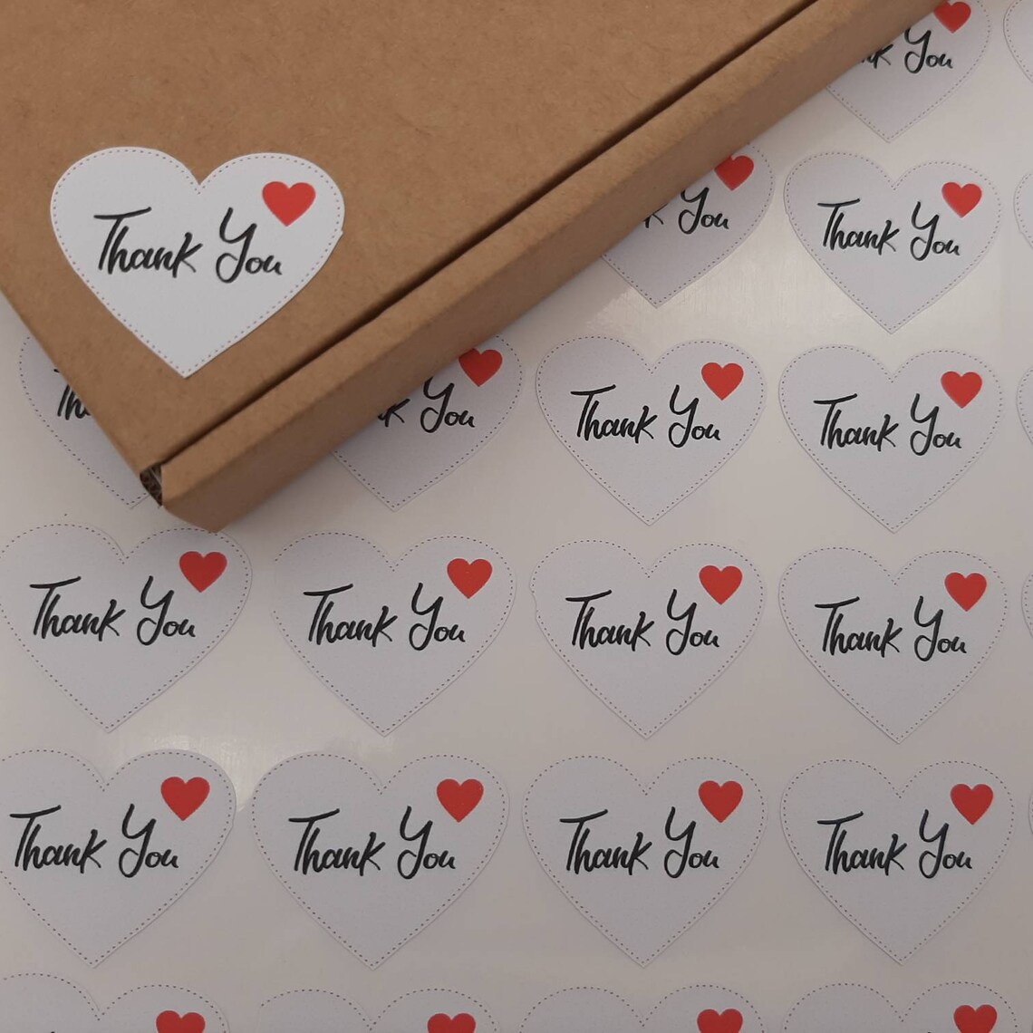 Thank you heart shaped vinyl stickers handmade | Etsy