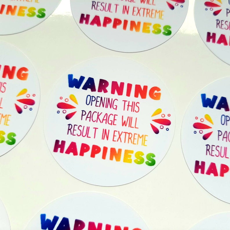 Rainbow Warning Contains Happiness Stickers for Handmade | Etsy
