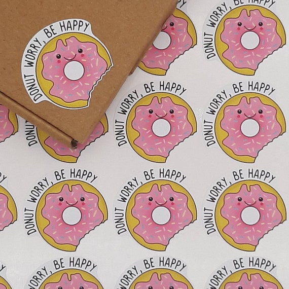 Die Cut Donut Worry Be Happy Stickers. Cute Happy Post Happy - Etsy