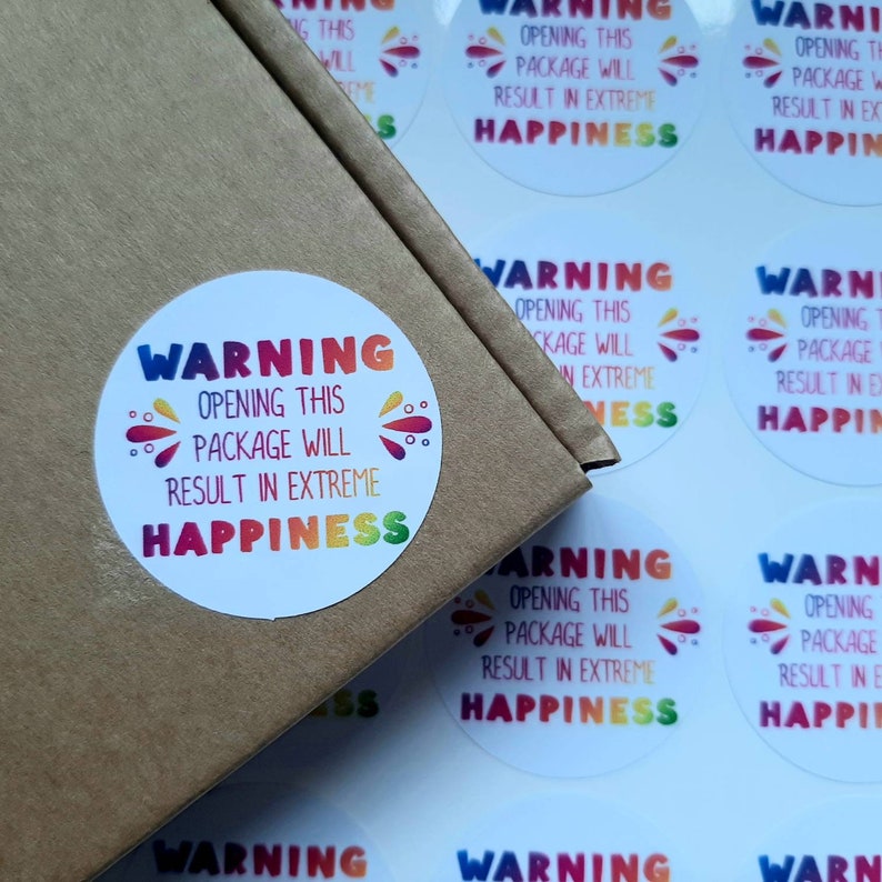 Rainbow Warning Contains Happiness Stickers for Handmade | Etsy
