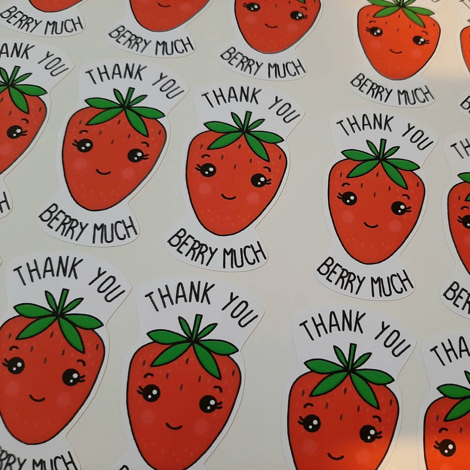 Die Cut Thank You Berry Much Strawberry Packaging Stickers. Cute Happy ...