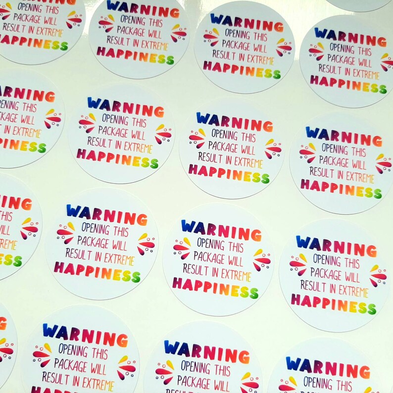 Rainbow Warning Contains Happiness Stickers for Handmade | Etsy