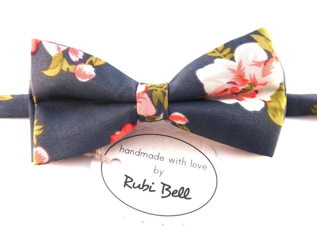 Grey Floral Bow Tie With Pink Flower Print, Wedding Bow Tie, Bow Ties ...